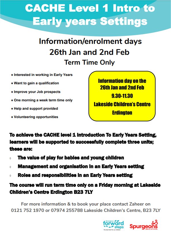 Cache Level 1, Intro to Early Years Settings – Banners Gate ...